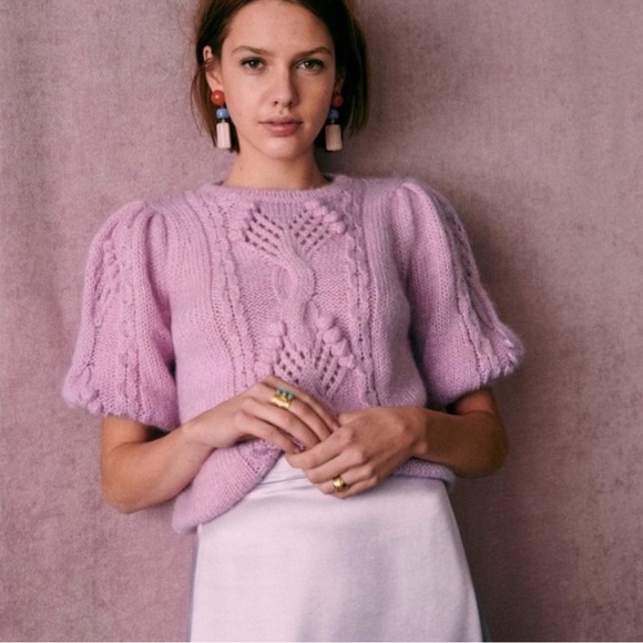 Sezane | Sweaters | Sezane Giulia Jumper In Iris 34 Puff Sleeve Mohair ...